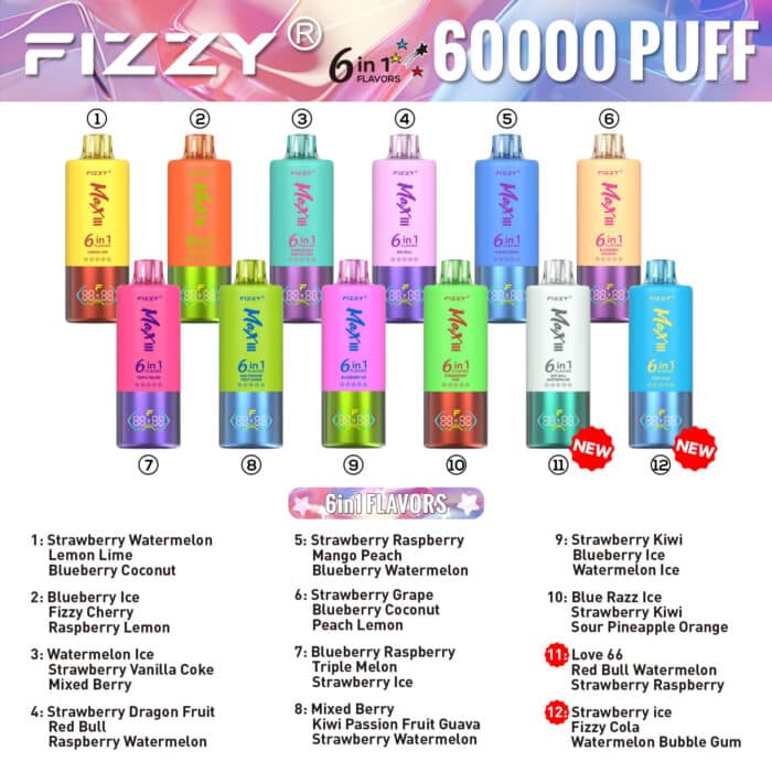 Fizzy Max III 60k 60000 Puffs - 6 smaker i 1 smart engångsvape